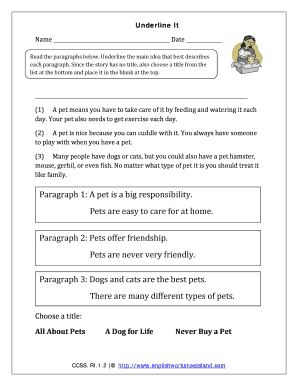 Fillable Online Paragraph 1 A pet is a big responsibility Pets are easy ...