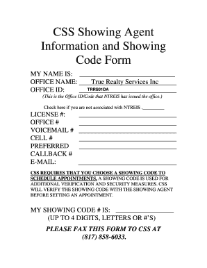Fillable Online CSS Showing Agent Information and Showing Code Form Fax ...