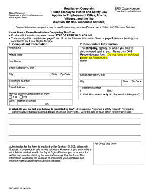Fillable Online dwd wi ERD-13593 Retaliation Complaint - Public ...