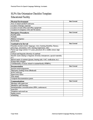 Fillable Online mitchelltech SLPA Site Orientation Checklist bTemplateb ...