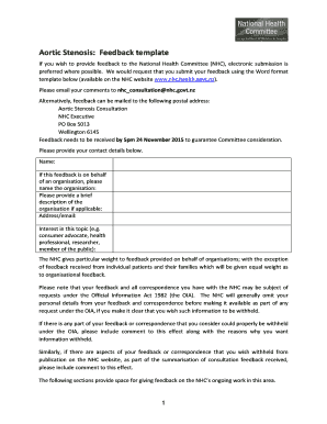Fillable Online Aortic Stenosis: Feedback template Fax Email Print ...
