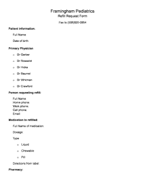 Fillable Online Refill Request Form - Framingham Pediatrics Fax Email ...
