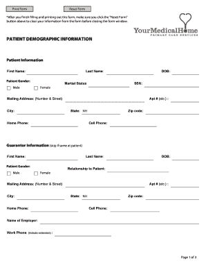 Fillable Online Patient demographic information - Your Medical Home Fax ...