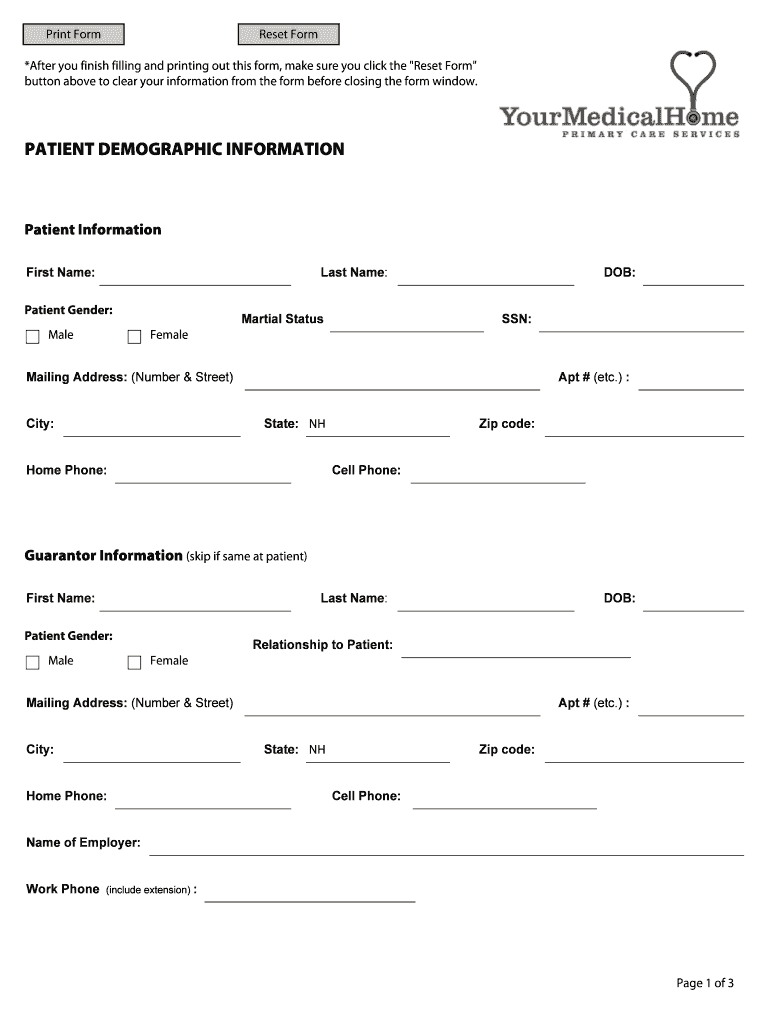 Fillable Online Patient demographic information - Your Medical Home Fax ...