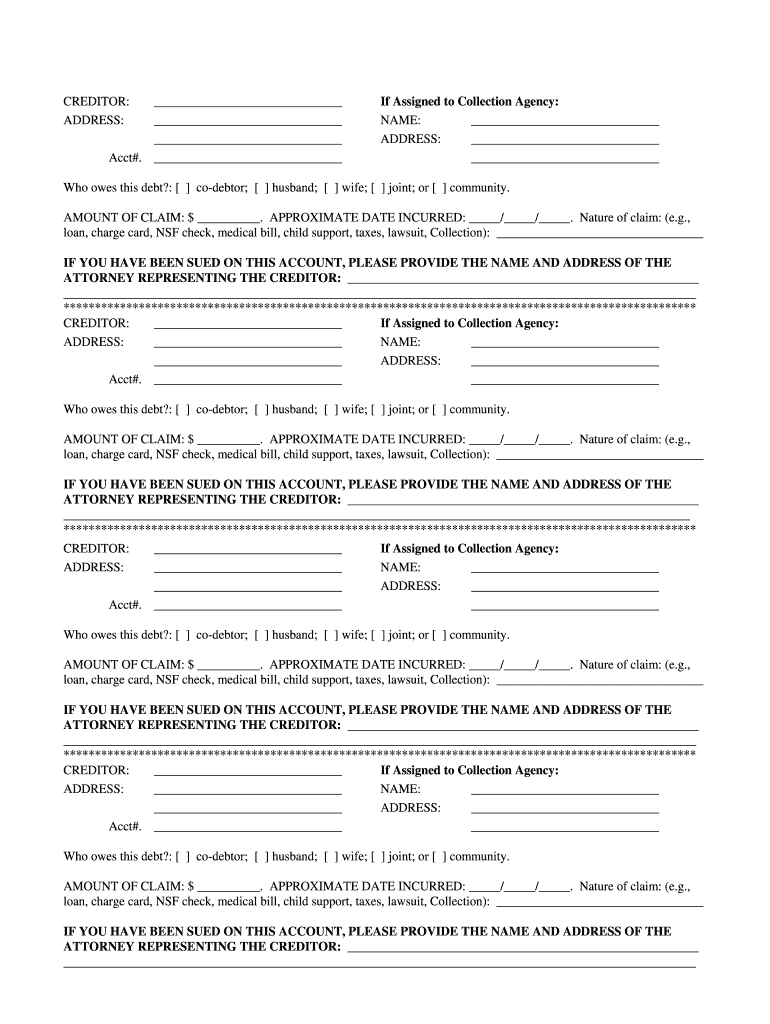 Fillable Online Creditor Form - Ken Schneider, Attorney at Law Fax ...