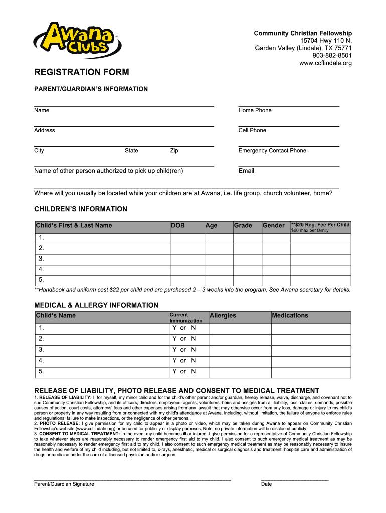 2012 TX Community Christian Fellowship Awana Clubs Registration 