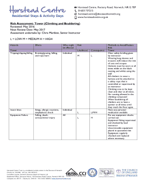 Fillable Online Risk Assessment Tower (Climbing and Bouldering) Fax ...