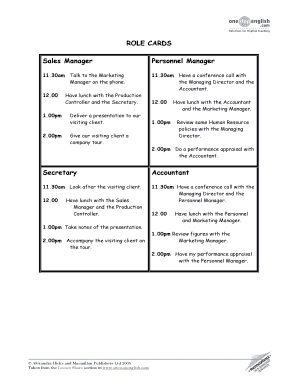 Fillable Online ROLE CARDS Sales Manager Personnel Manager Fax Email ...