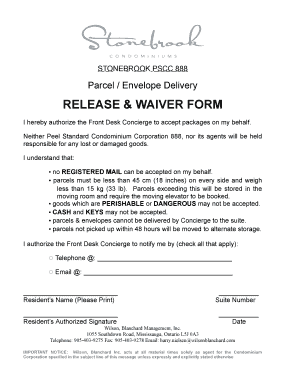 Fillable Online Parcel amp Envelope Delivery Release amp Waiver Form ...
