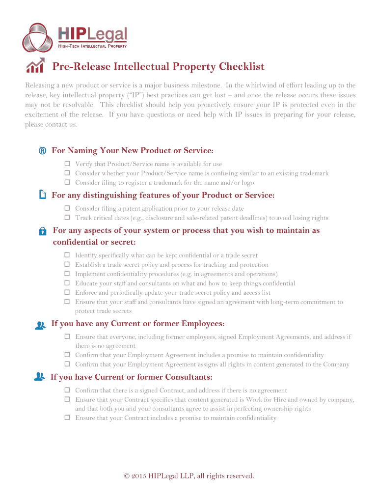 Fillable Online What should a Startup IP Checklist include? - Patent ...