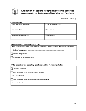 Fillable Online ekstern filer uib Application for specific recognition ...