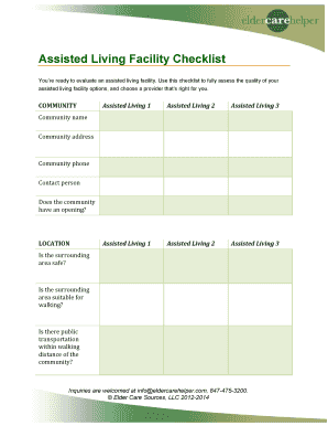 Fillable Online Assisted Living Facility Checklist Fax Email Print ...
