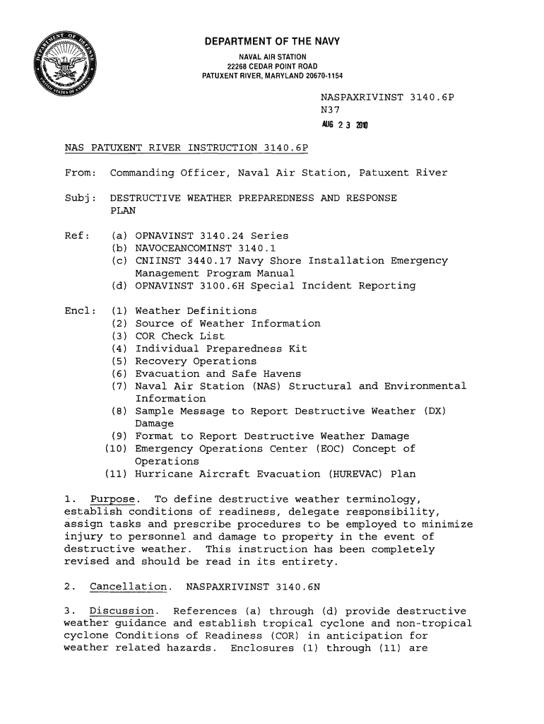 Fillable Online cnic navy Destructive Weather Preparedness and Response ...