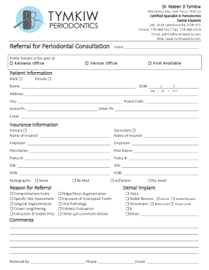 Fillable Online Referral for Periodontal Consultation Date: Fax Email ...