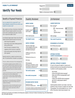 Fillable Online Disability Life Worksheet Fax Email Print - pdfFiller
