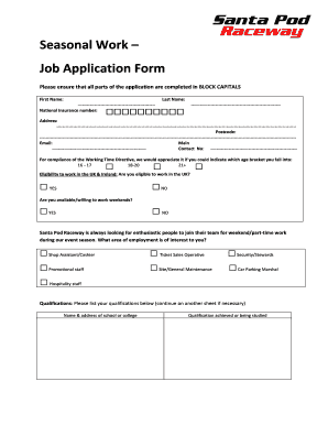 Fillable Online Seasonal Work Job Application Form - bSantaPodbcom Fax ...