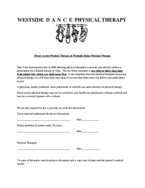 Fillable Online Direct Access Form - Westside Dance Physical Therapy ...