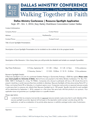 Fillable Online udallas Resource Spotlight Registration Form ...