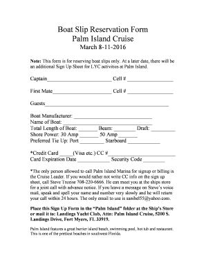 Fillable Online Boat Slip Reservation Form - Landings Yacht Club Fax ...