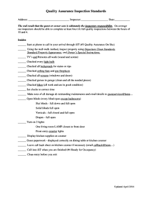 Fillable Online Quality Assurance Inspection Standards - Bennington ...