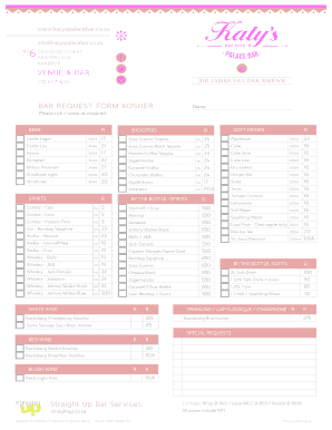 Fillable Online katyspalacebar co Bar Request Form Kosher2 - Katy39s ...