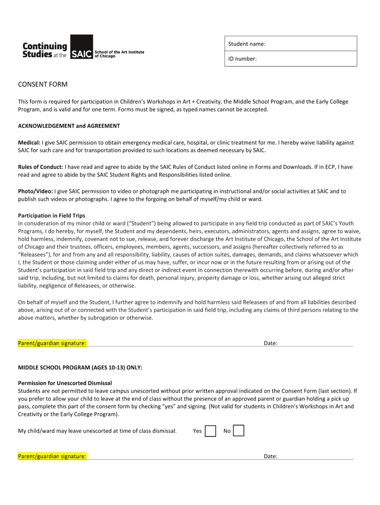 Fillable Online saic Consent Form 2016.docx Fax Email Print - pdfFiller