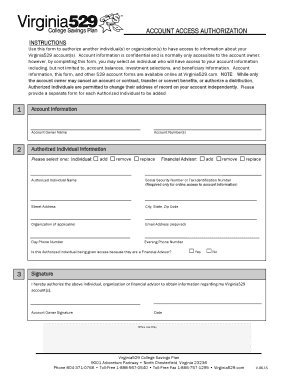 Fillable Online ACCOUNT ACCESS AUTHORIZATION - Virginia 529 Fax Email ...