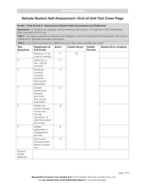 Fillable Online Sample Student Self-AssessmentEnd-of-Unit Test Cover ...