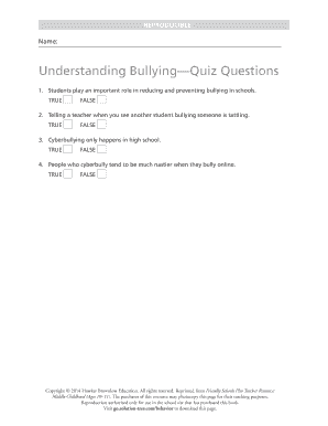 Fillable Online Understanding BullyingQuiz Questions Fax Email Print ...