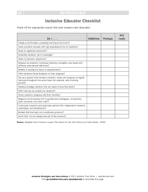 Fillable Online Inclusive Educator Checklist Fax Email Print - pdfFiller
