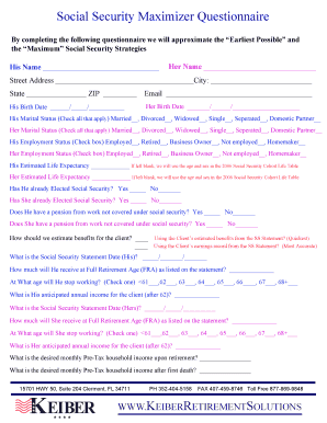 Fillable Online Social Security Maximizer Questionnaire form filler ...