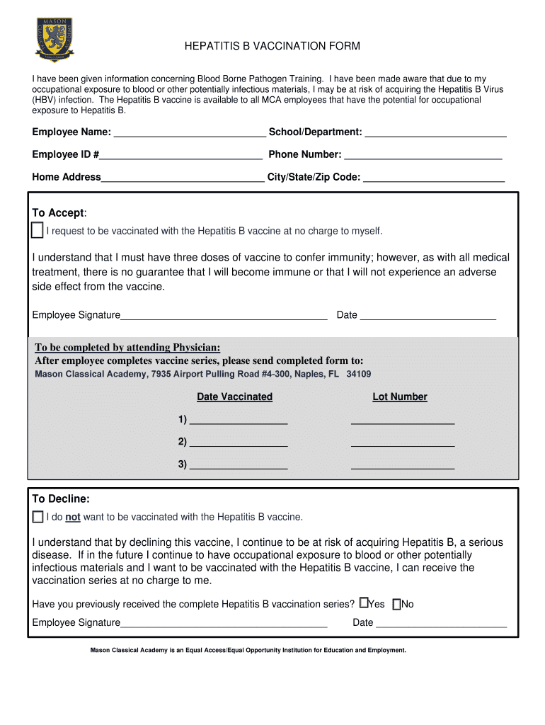 Hepatitis B Vaccination Form - Fill Out, Sign & Share Online | pdfFiller