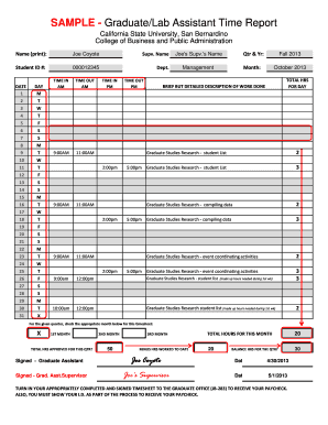 Fillable Online mba csusb SAMPLE - GraduateLab Assistant Time Report ...