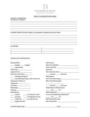 Fillable Online Health Questionnaire Health Questionnaire for Dr ...