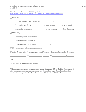 Fillable Online Worksheet on Weighted Averages (Chapter TAN Fax Email ...
