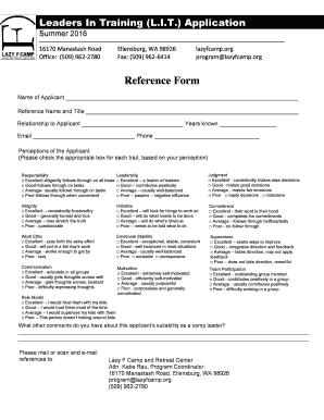 Fillable Online Reference Form - Pacific Northwest Camps Fax Email ...
