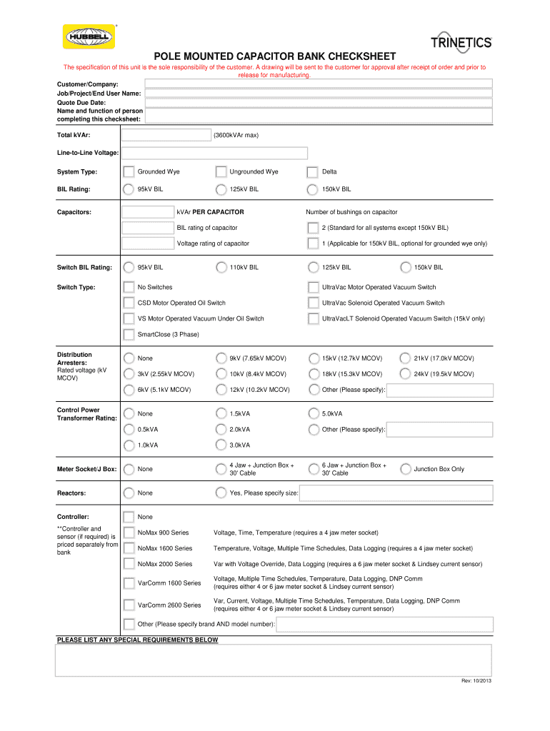 Fillable Online POLE MOUNTED CAPACITOR BANK CHECKSHEET Fax Email Print ...