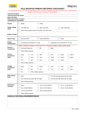 Fillable Online POLE MOUNTED PRIMARY METERING CHECKSHEET Fax Email ...