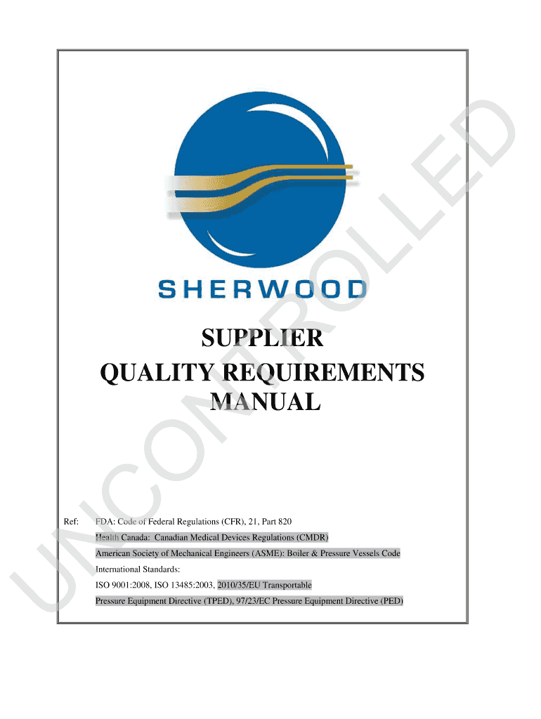 Fillable Online Supplier Quality Manual Supplier Requirements Fax Email ...