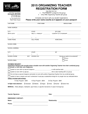 Fillable Online ORGANIZING TEACHER REGISTRATION FORM Fax Email Print ...