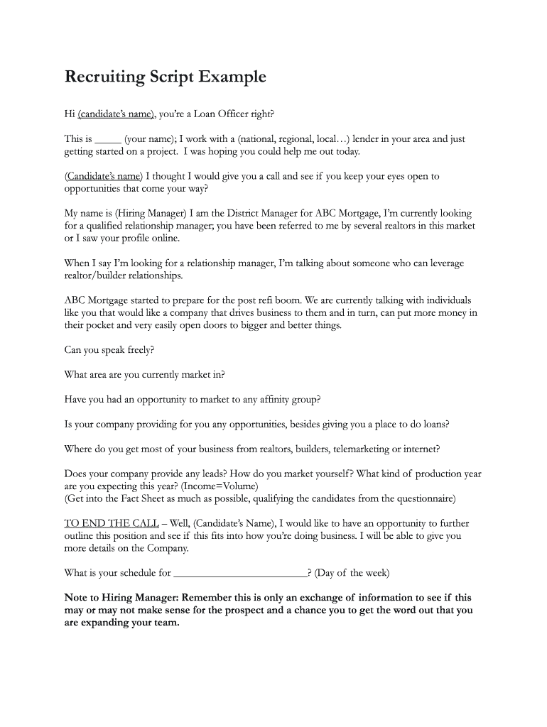 Fillable Online Recruiting Script Example Fax Email Print - pdfFiller