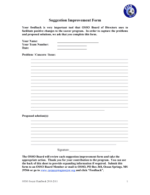 Fillable Online oceanspringssoccer Suggestion Improvement Form ...