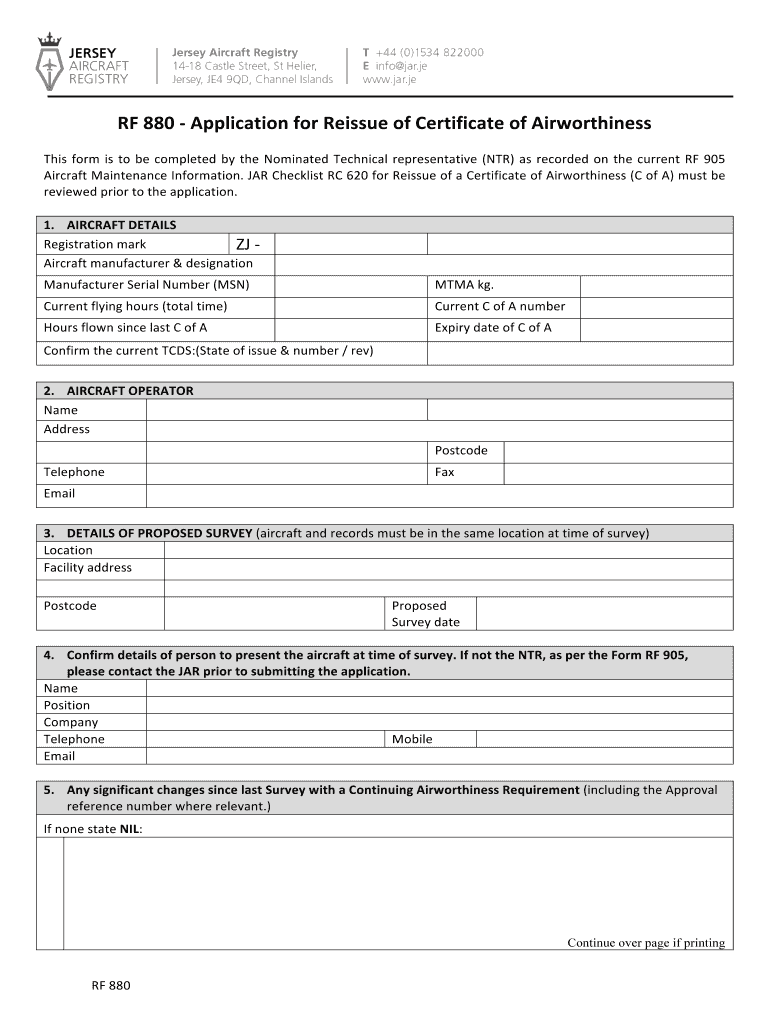 Fillable Online RF 880 - bApplicationb for bReissueb of Certificate of ...