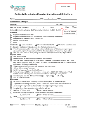 Fillable Online Cardiac Catheterization Physician Scheduling and Order ...