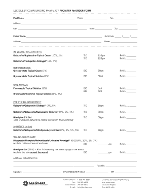 Fillable Online LEE SILSBY COMPOUNDING PHARMACY PODIATRY Rx ORDER FORM ...
