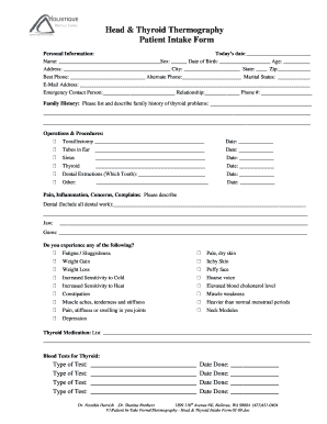 Fillable Online Head Thyroid Thermography Patient Intake Form Fax Email ...