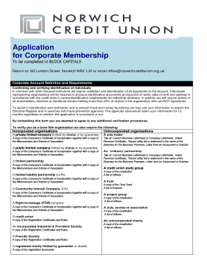 Fillable Online norwichcreditunion org Corporate membership application ...