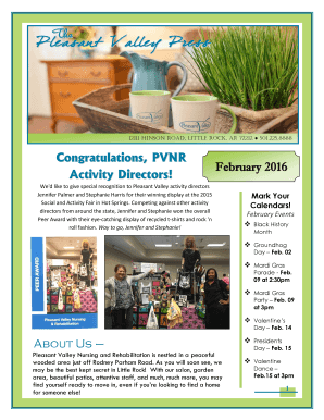 Fillable Online pleasantvalleynursingandrehab About Us February 2016 ...