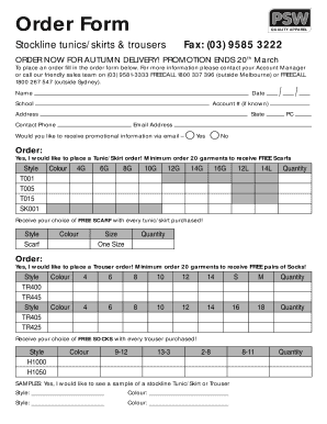 Fillable Online Order Form - PSW Fax Email Print - pdfFiller