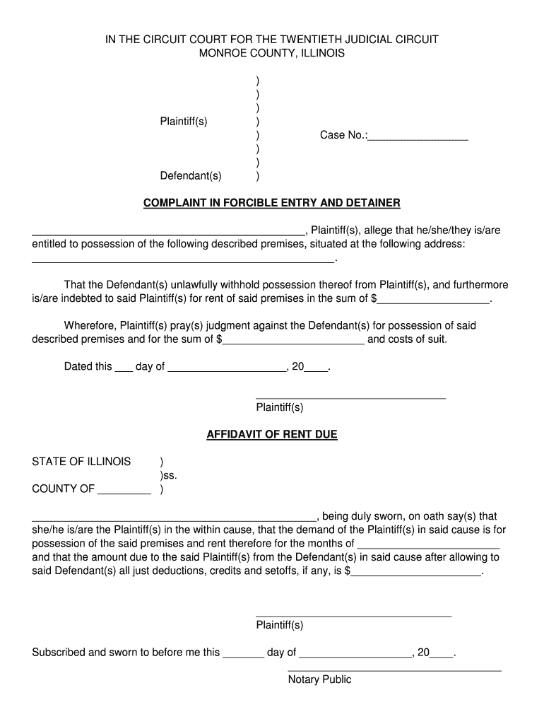 Fillable Online monroecountyil Forcible Entry and Detainer Complaint ...